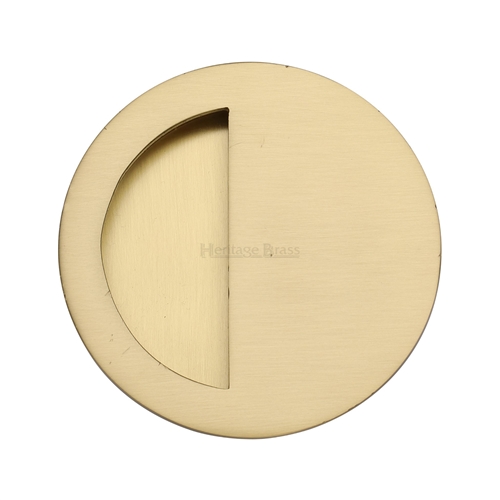 Round Half Moon Flush Pull Satin Brass finish