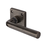 Rustic Pewter Door Handle Lever Latch on Square Rose Octave Design