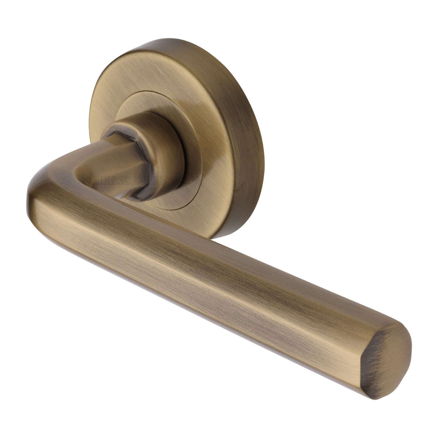 Heritage Brass Door Handle Lever Latch on Round Rose Octave Design ...