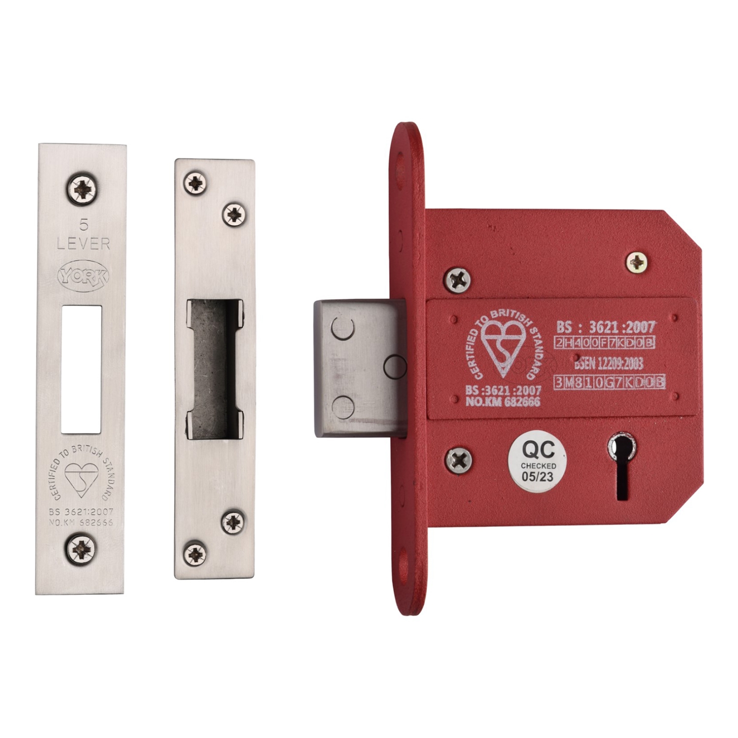 York British Standard 5 Lever Deadlock 3" Satin Nickel/ Chrome Finish